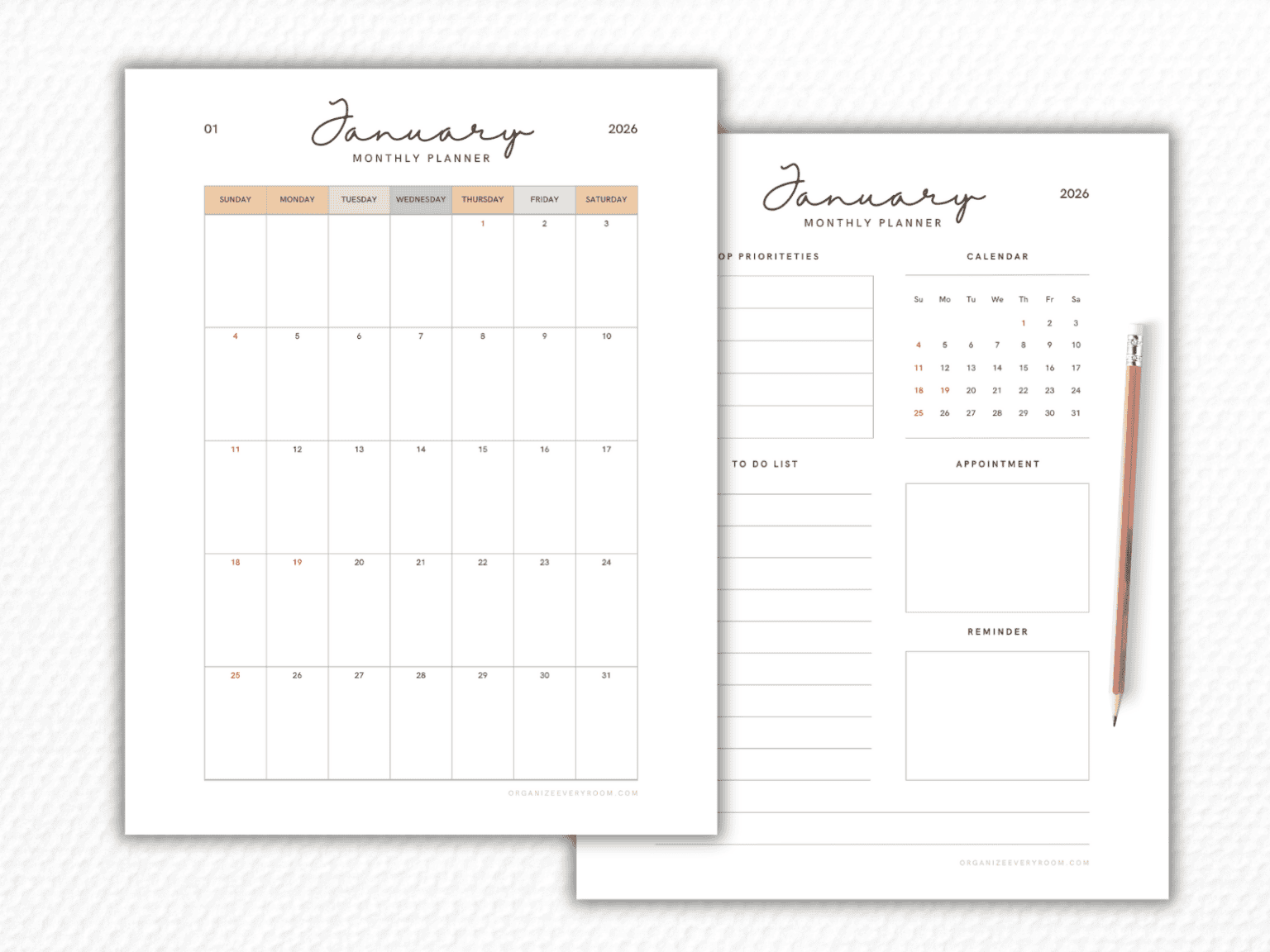 Free Printable Calendar 2026 - Organize Every Room